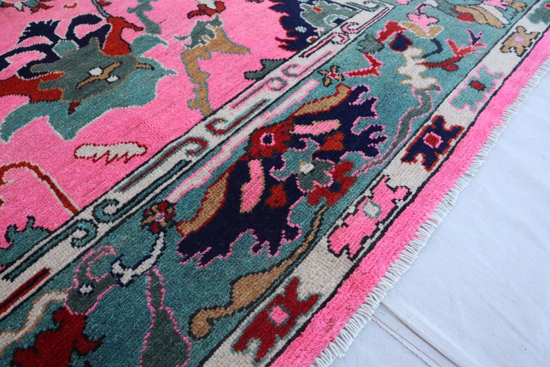 6x8 (170x240 Cm) Pink and Green Colorful Premium Hand Knotted Modern ...