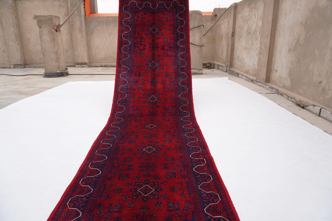 3x10 Turkmen Tribal Bukhara Rug, Red Runner Rug, Soft Pile Authentic ...
