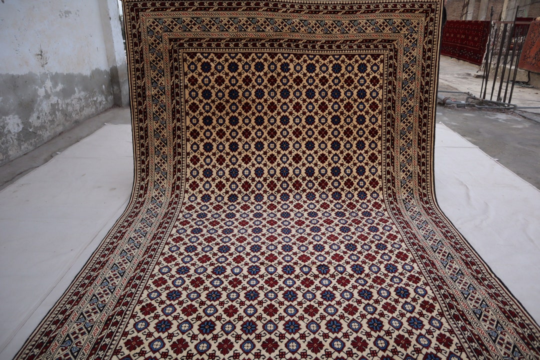 Beige Bukhara Rug 6'3x10 Turkmen Bashiri Design Afghan Handmade High ...