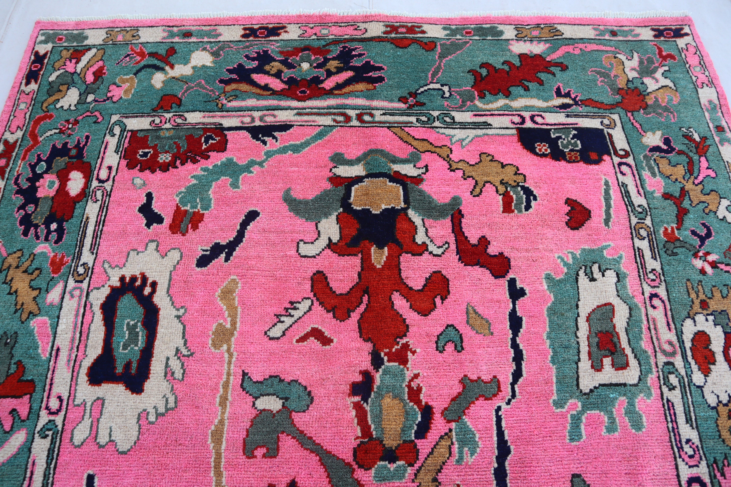 6x8 (170x240 Cm) Pink and Green Colorful Premium Hand Knotted Modern ...