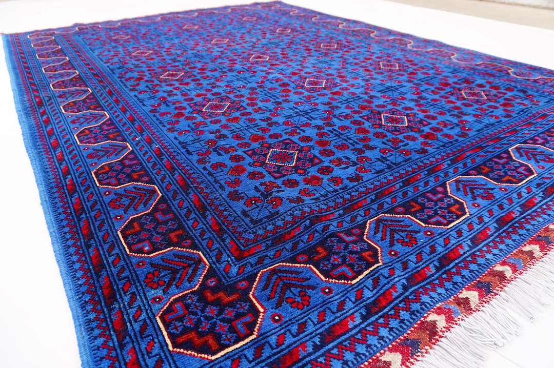 Handmade Custom Rugs Rich Blue Afghan Tribal Vintage Pattern Bukhara ...