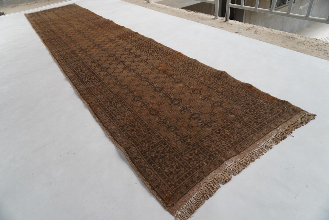 3x13 Vintage Runner Terracotta Rug, Afghan Handmade Wool Rug, Low Pile ...