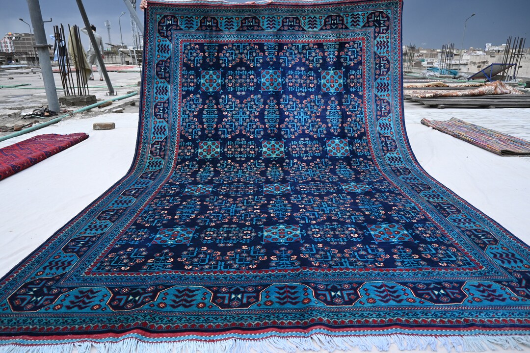 7x10 (205x305 Cm) Navy Blue and Turquoise Colorful Premium Hand Knotted ...
