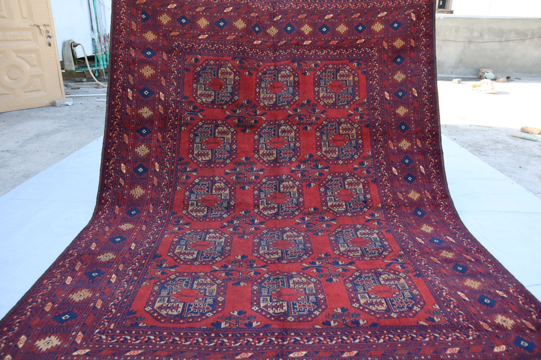 Tribal Antique Bukhara Rug 6'9x8'8 Stunning Afghan Elephant Foot Design ...