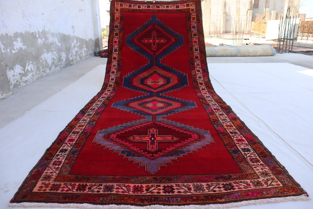 4'4x10'3 Ft Antique Caucasian Pictorial Rug, Collectors Piece Vintage ...