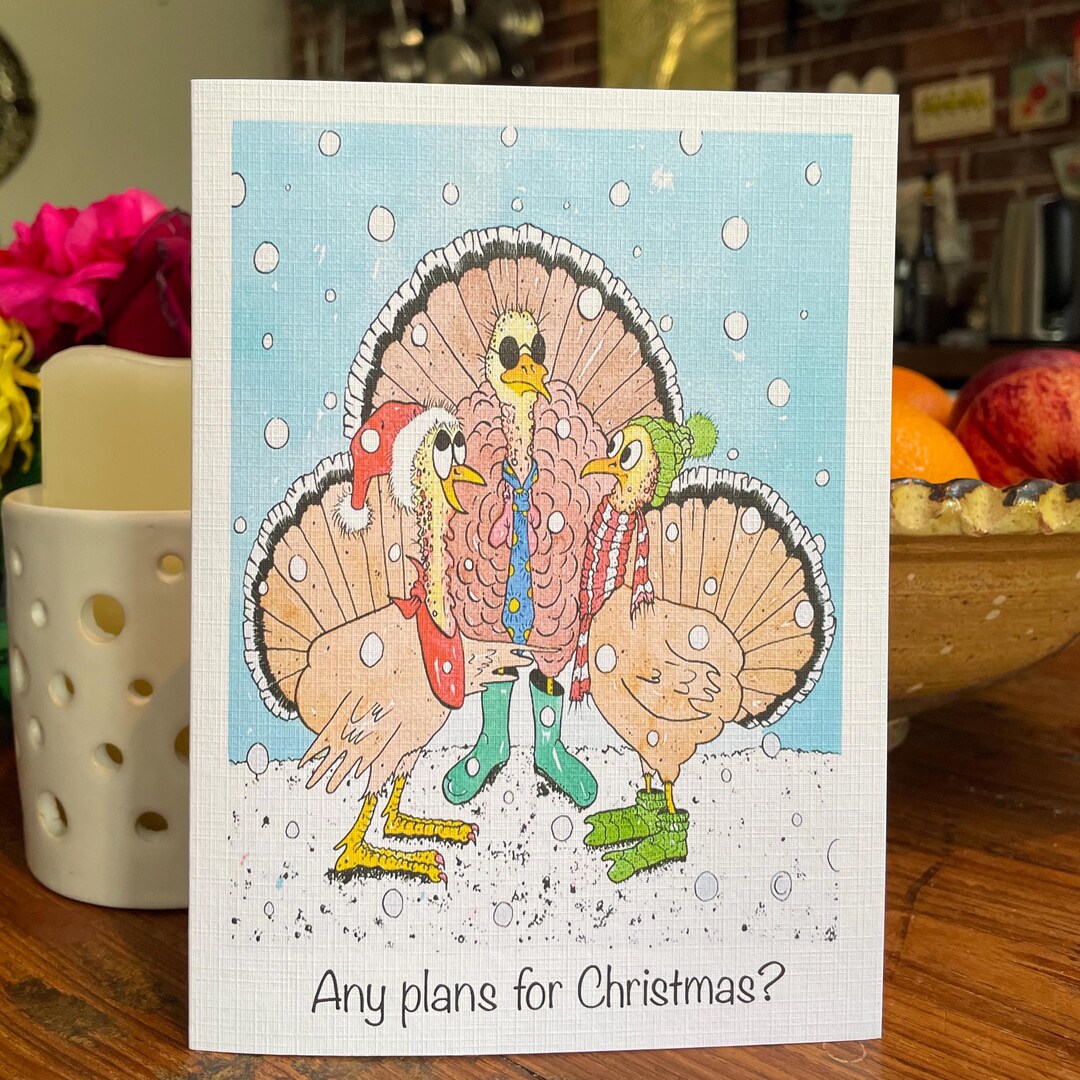 Turkey Christmas Card, Charity Macmillan Card, Funny, Hand Drawn ...