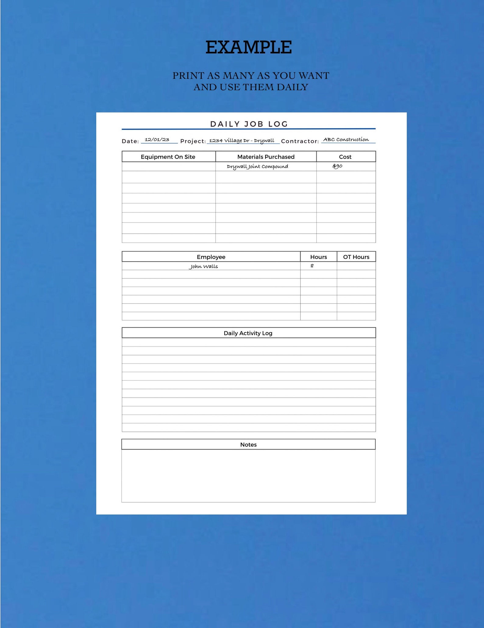 Construction Daily Job Log - Etsy