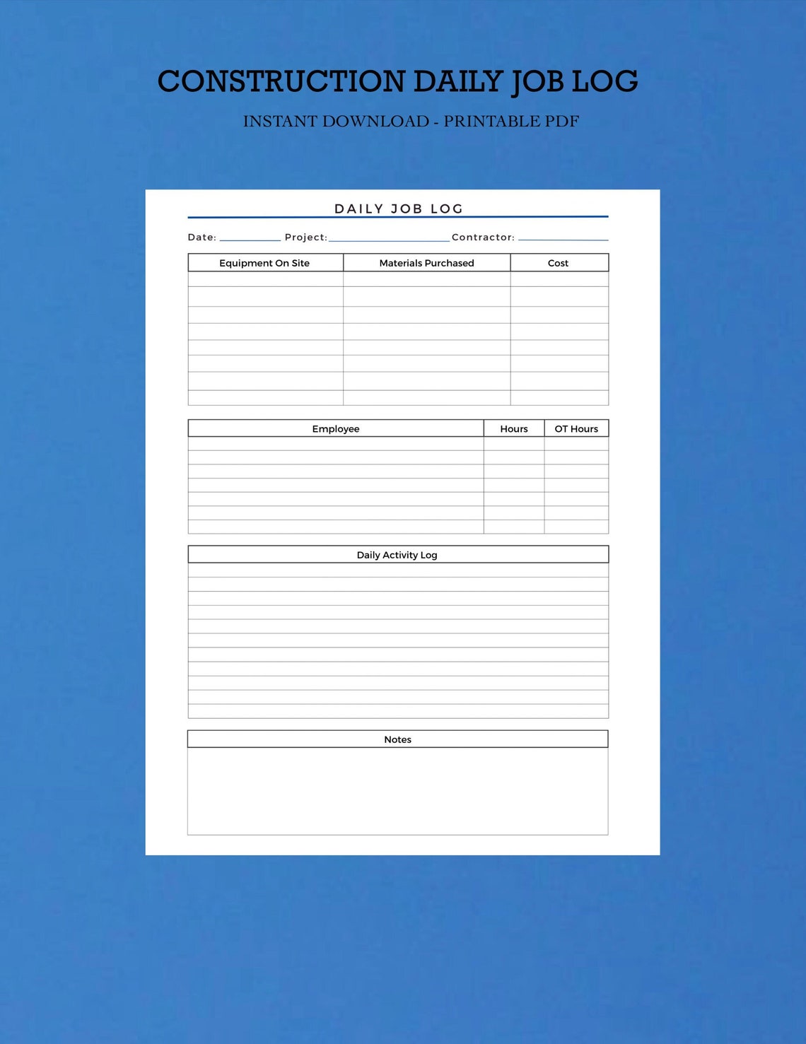 Construction Daily Job Log - Etsy