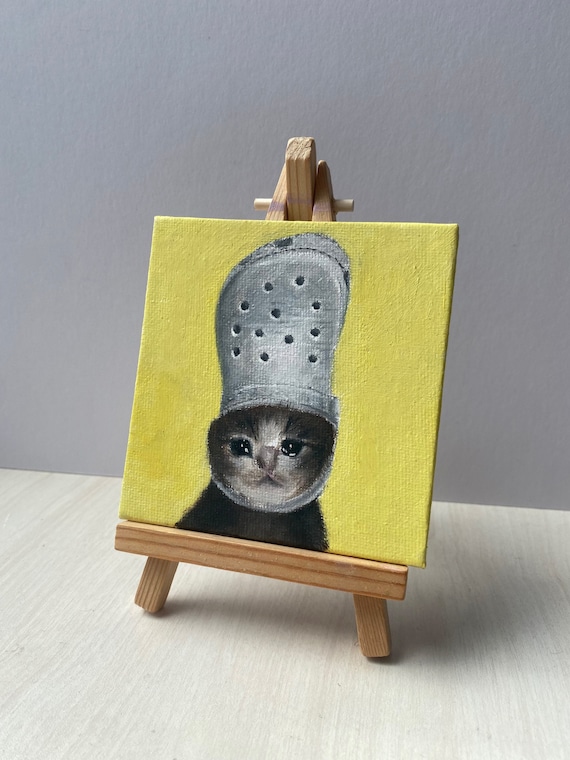 Cat Meme Original Paintings With Mini Easel - Etsy