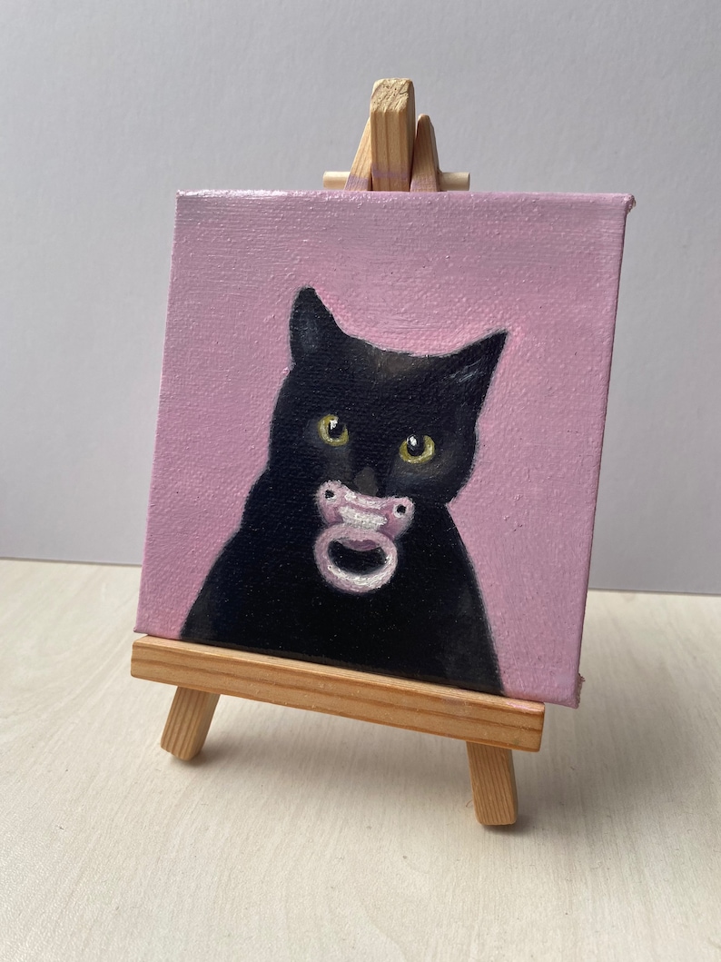 Cat Meme Original Paintings With Mini Easel - Etsy