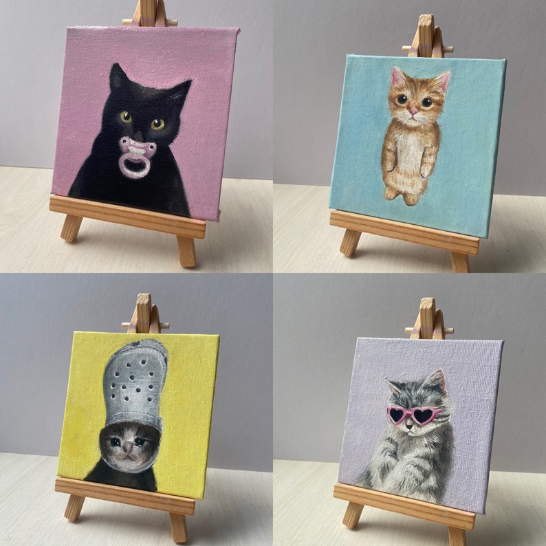 Cat Meme Original Paintings With Mini Easel - Etsy