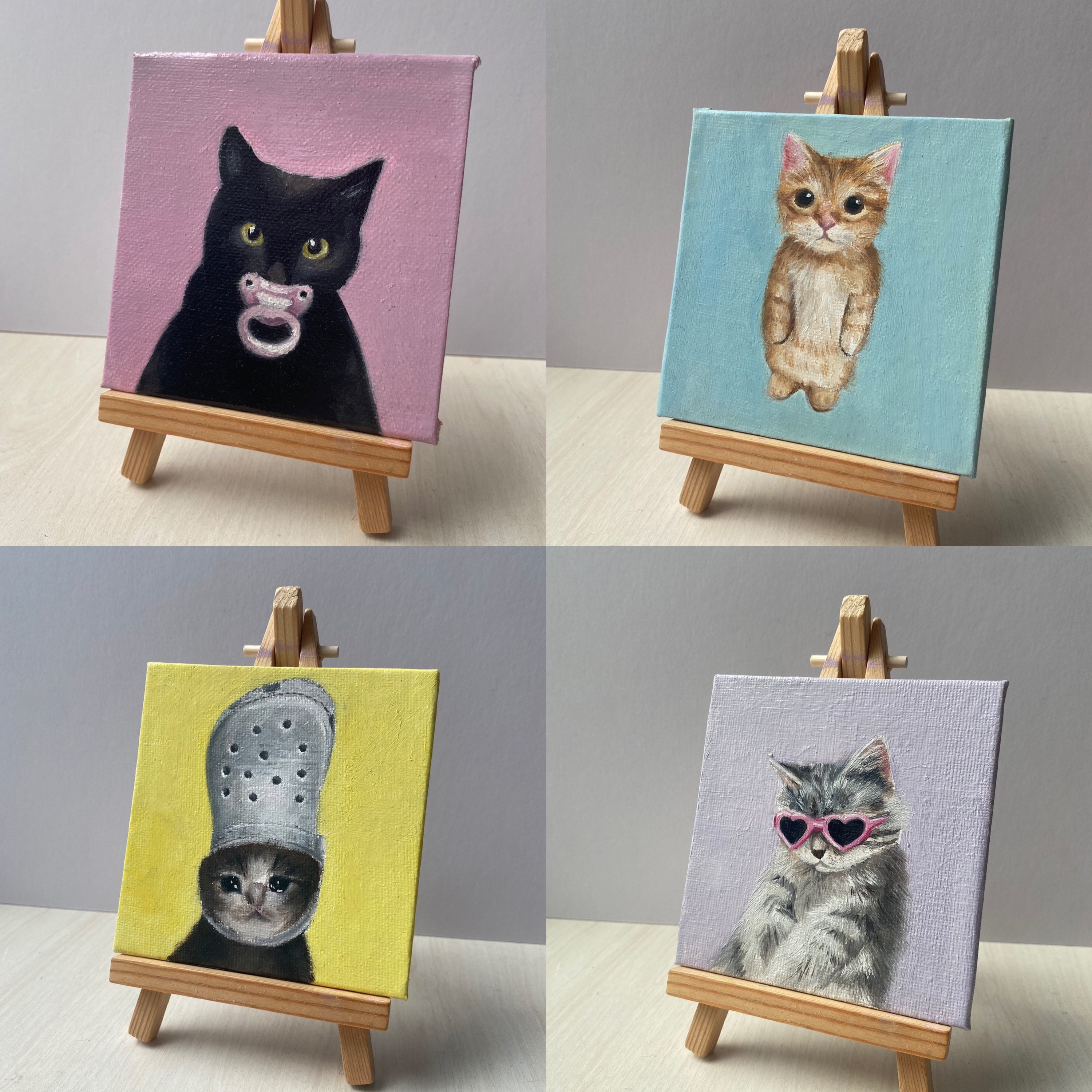 Cat Meme Original Paintings With Mini Easel - Etsy UK