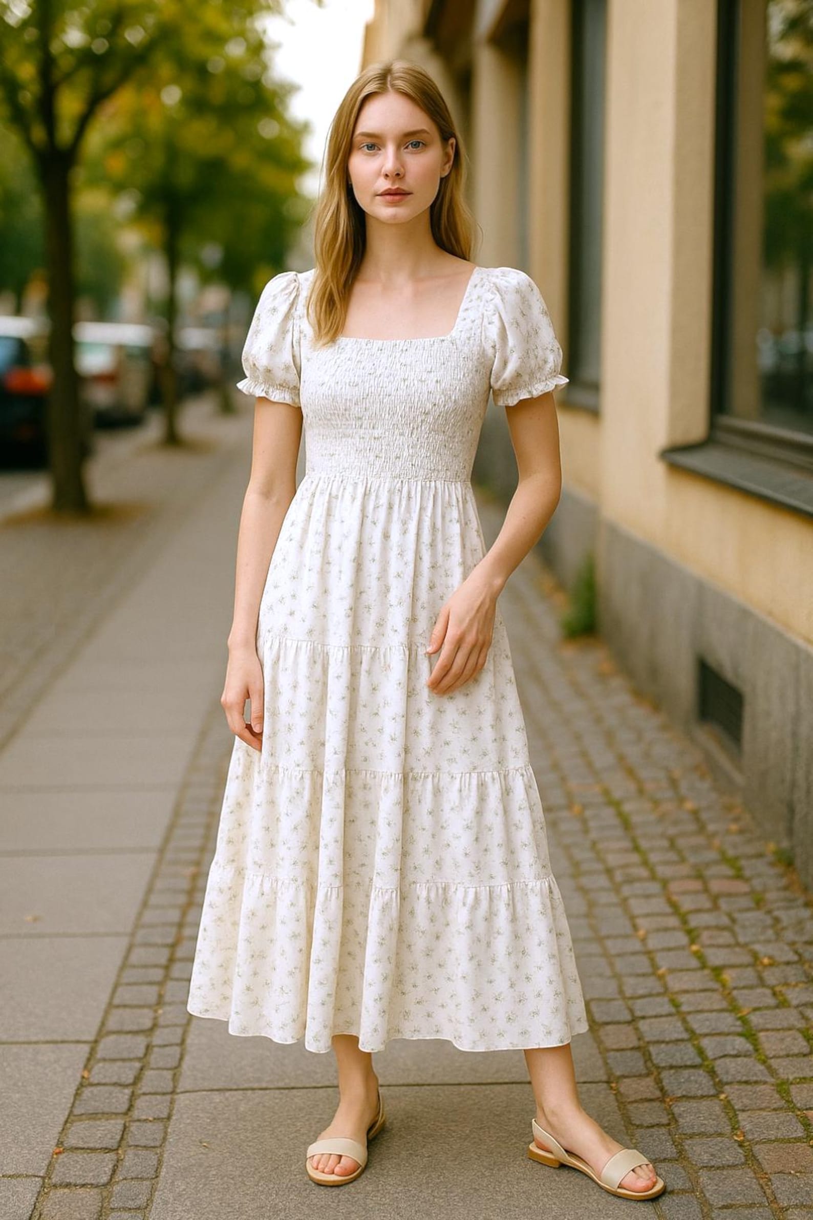 Floral Smocked Short Puff Sleeve Maxi Dress - Etsy