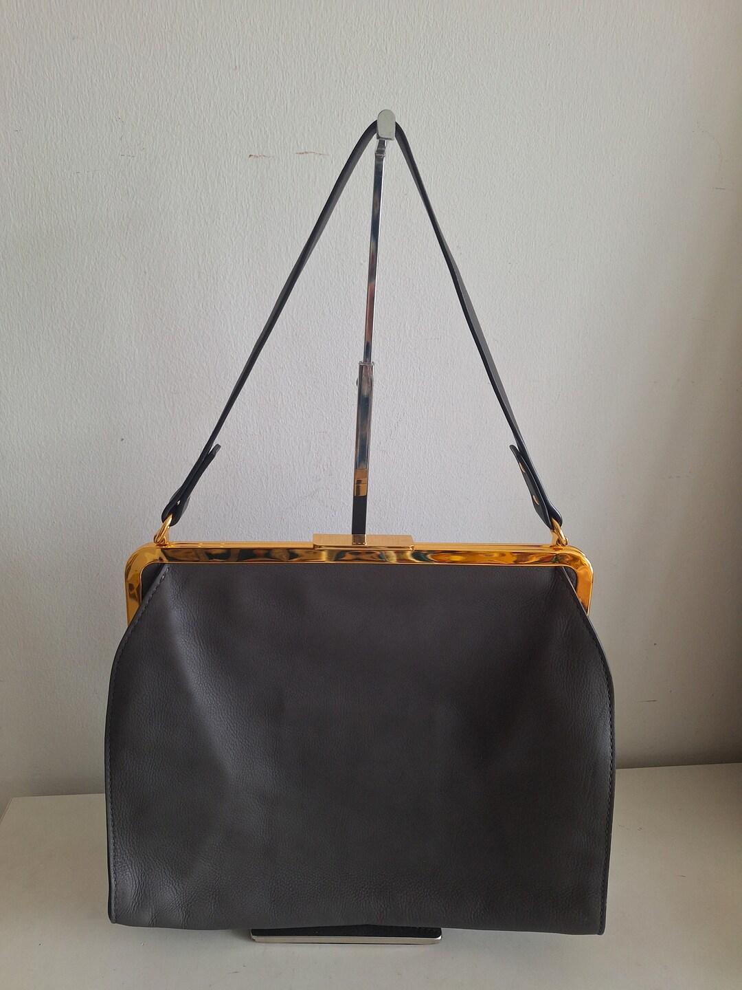 Large Vintage Designer Marni Grey Leather Handbag - Etsy
