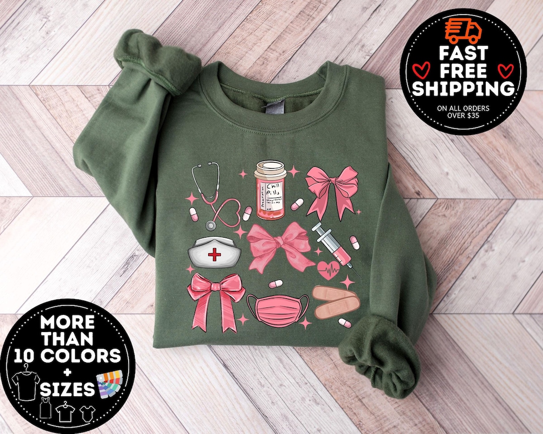 Nurse Sweatshirt, Work Cute Nurse Crewneck, Nurse Coquette Bow Sweater ...