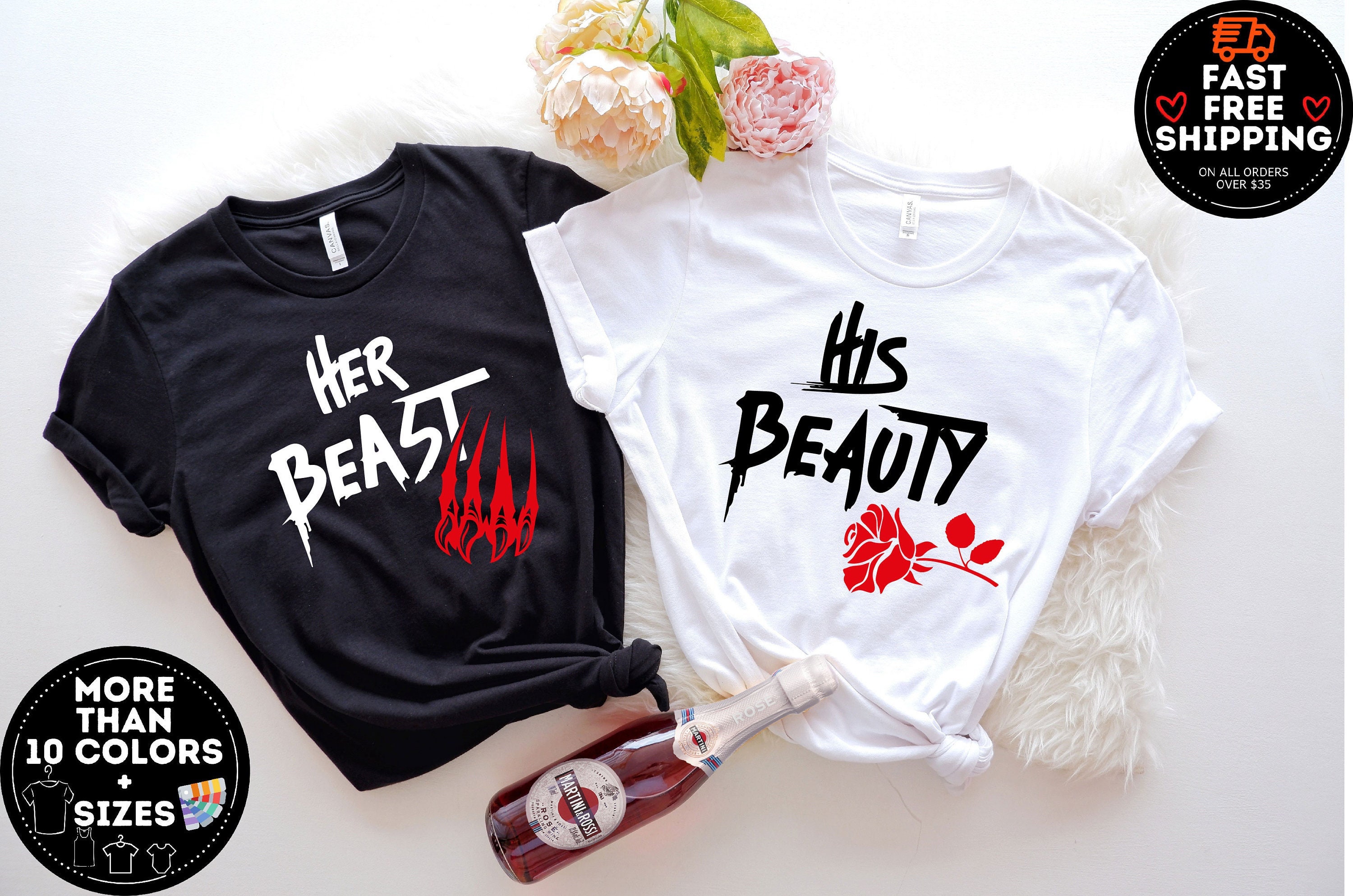 Beauty and Beast Shirt Set, Her Beast His Beauty Tees, Couples Workout ...