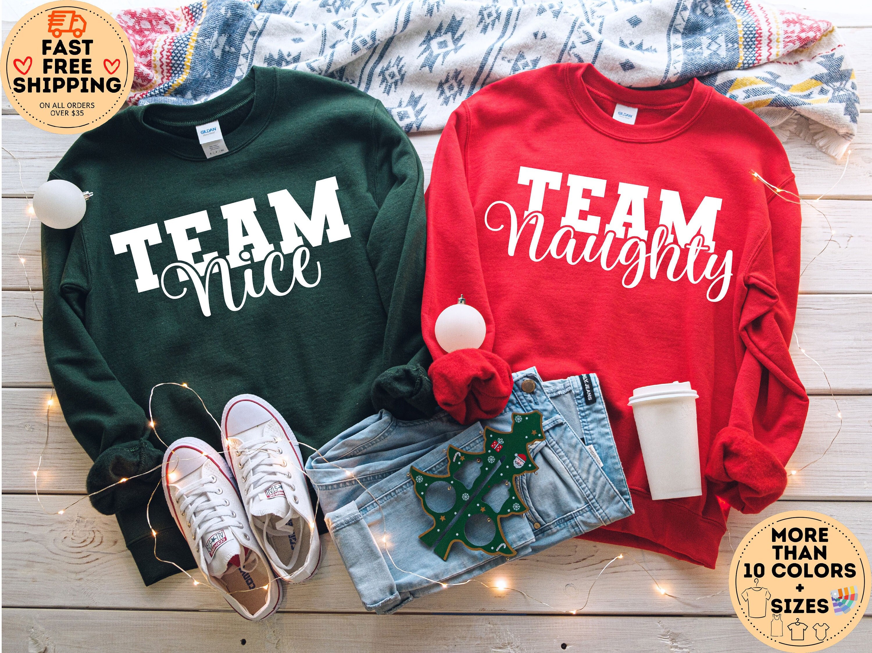 Team Nice Team Naughty Sweatshirt Couple Christmas Sweaters - Etsy