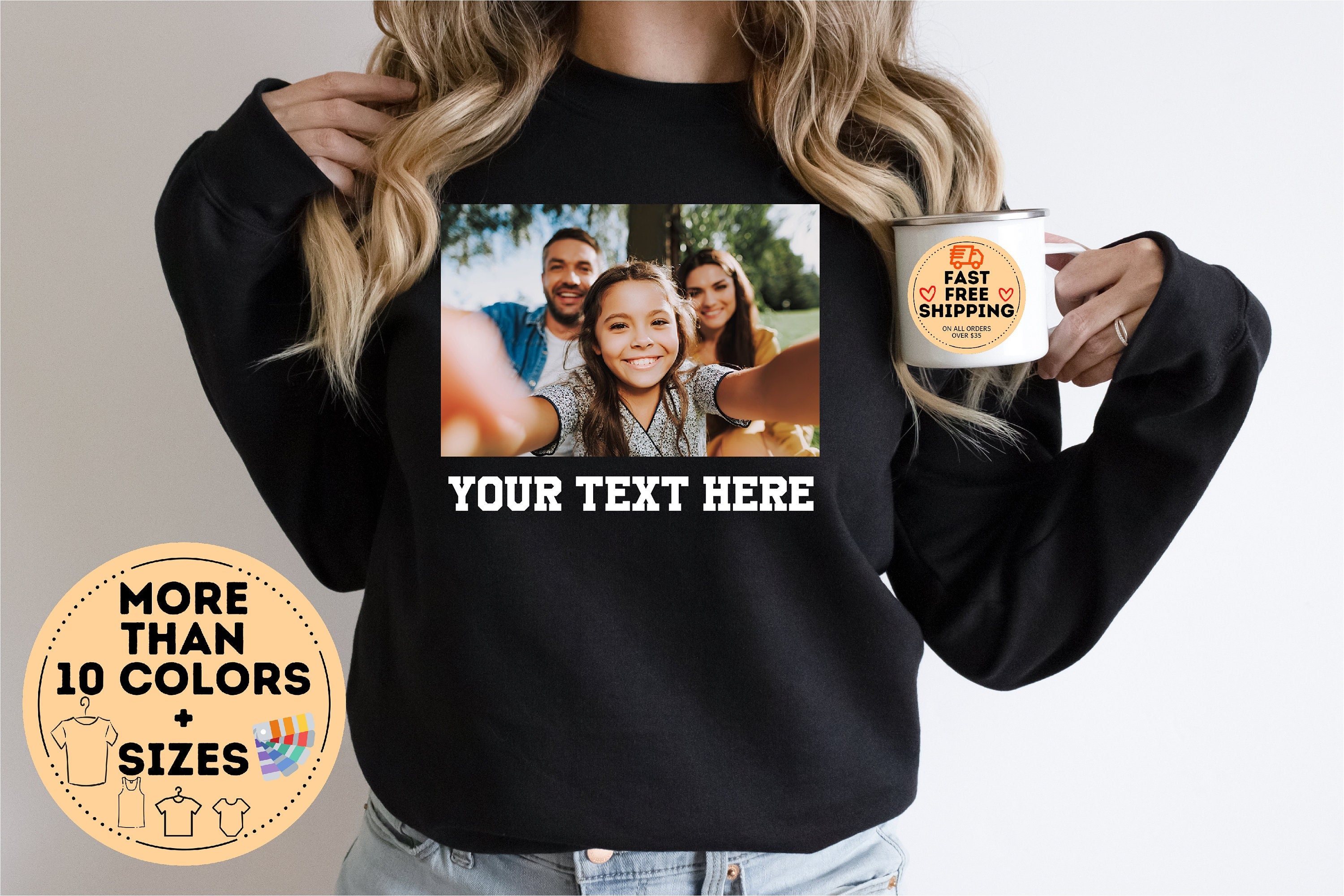 Custom Photo Sweater Custom Text and Photo Sweatshirt Custom - Etsy