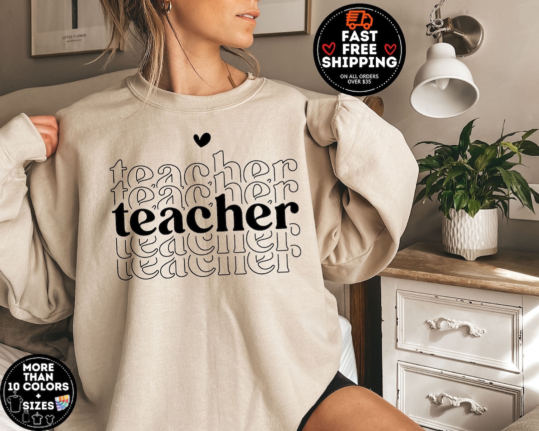 Retro Teacher Sweatshirt, Cute Teacher Crewneck, Vintage Teacher Tee ...