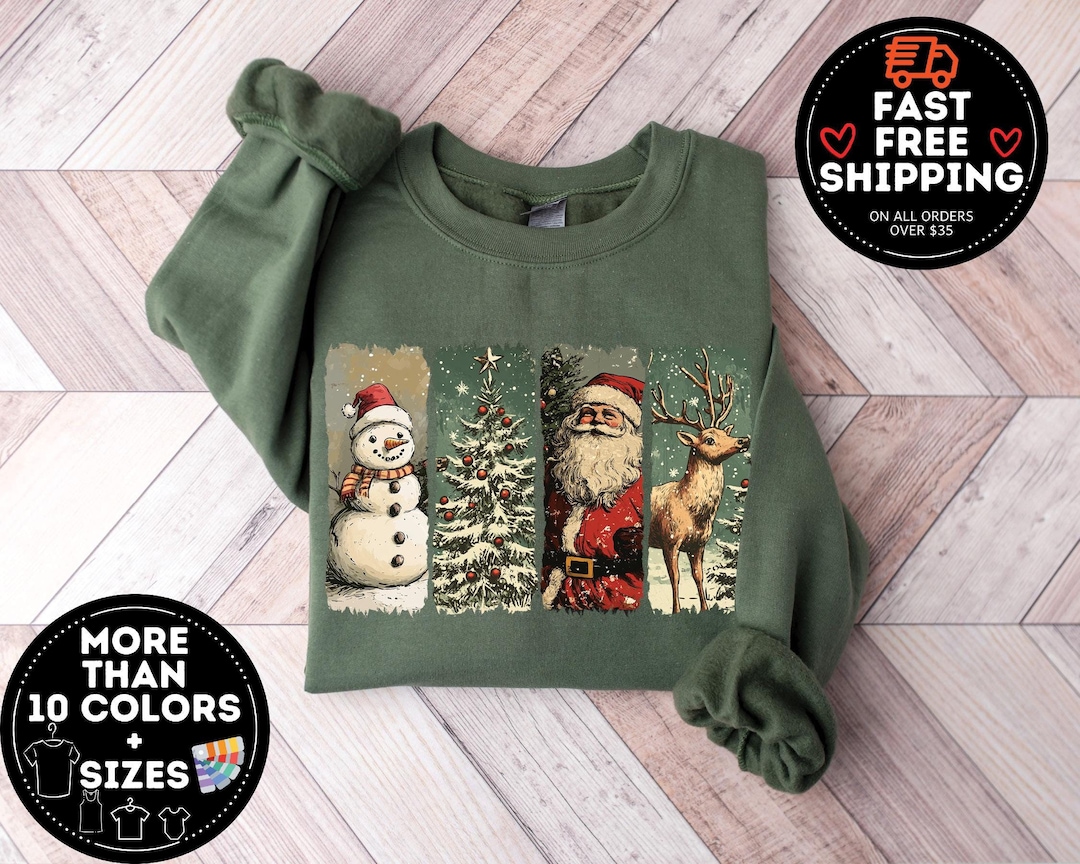 Retro Christmas Sweatshirt, Santa Claus Sweater, Vintage Xmas Crewneck ...