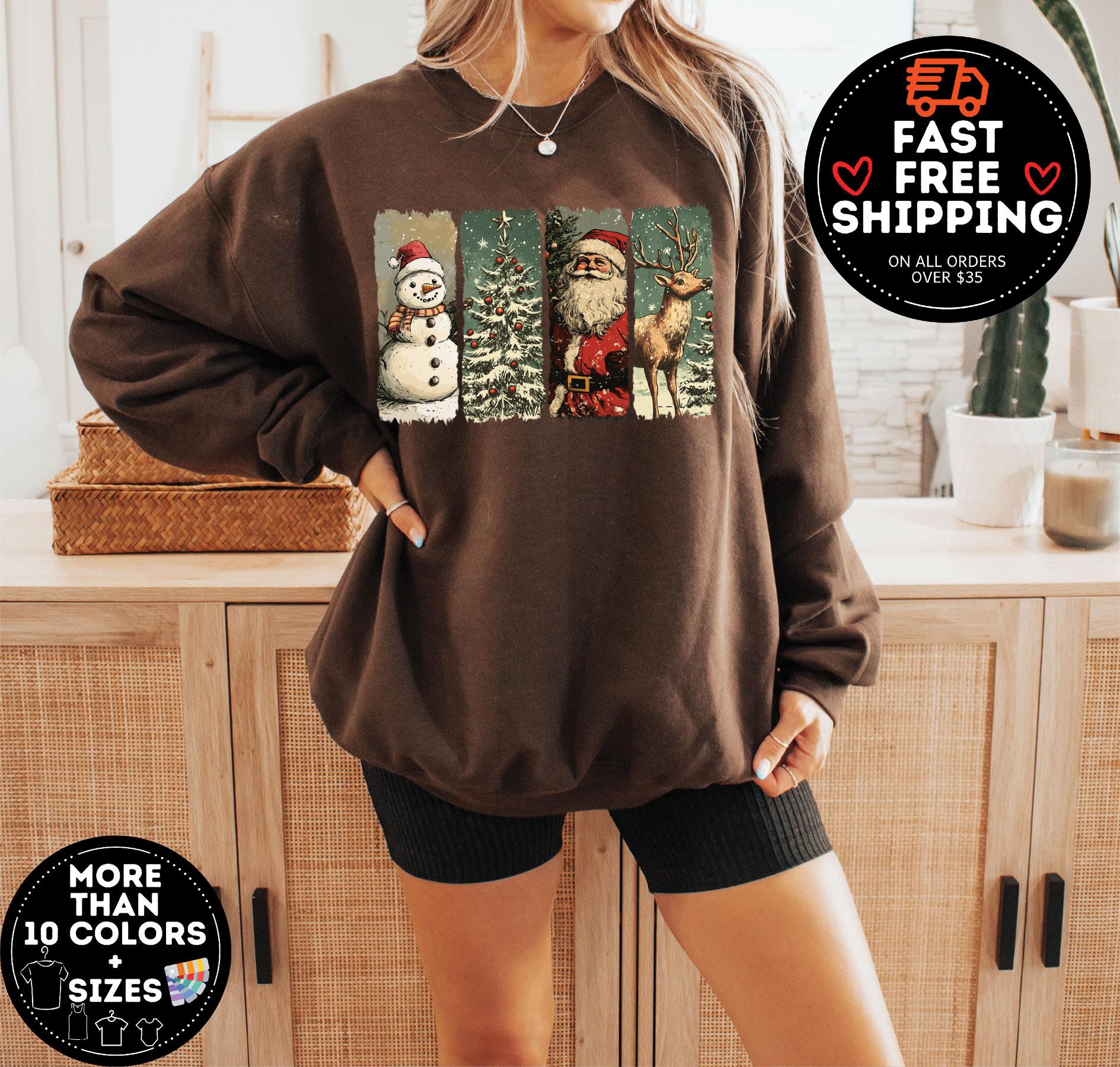 Retro Christmas Sweatshirt, Santa Claus Sweater, Vintage Xmas Crewneck ...