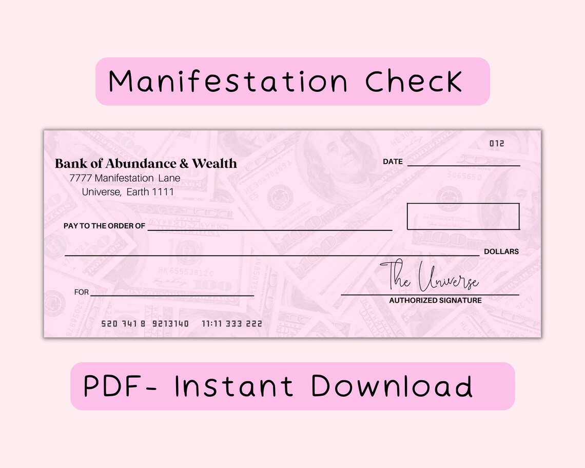 Money Manifestation Checks, Law of Attraction, Abundance Check ...