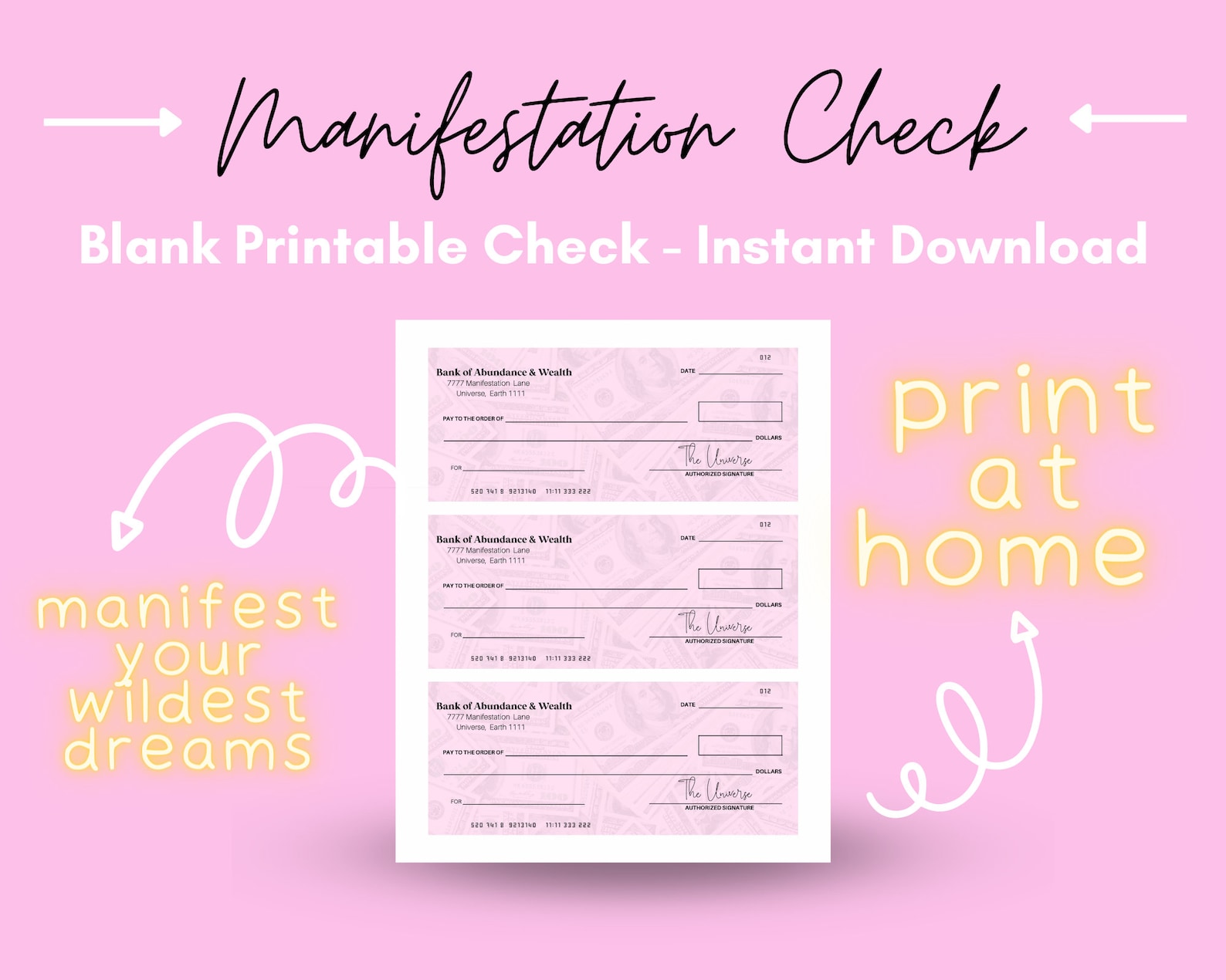 Money Manifestation Checks, Law of Attraction, Abundance Check ...