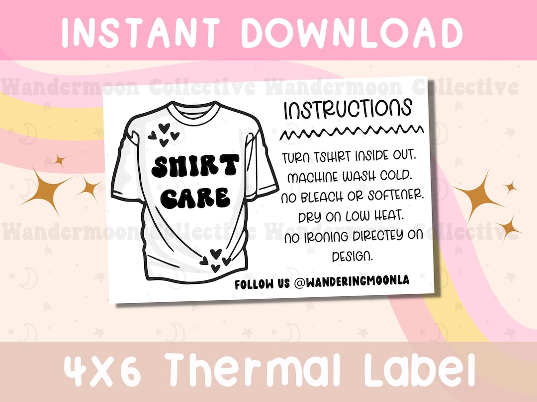 Shirt Care Instructions,small Business Label, Thermal Label, Thermal ...
