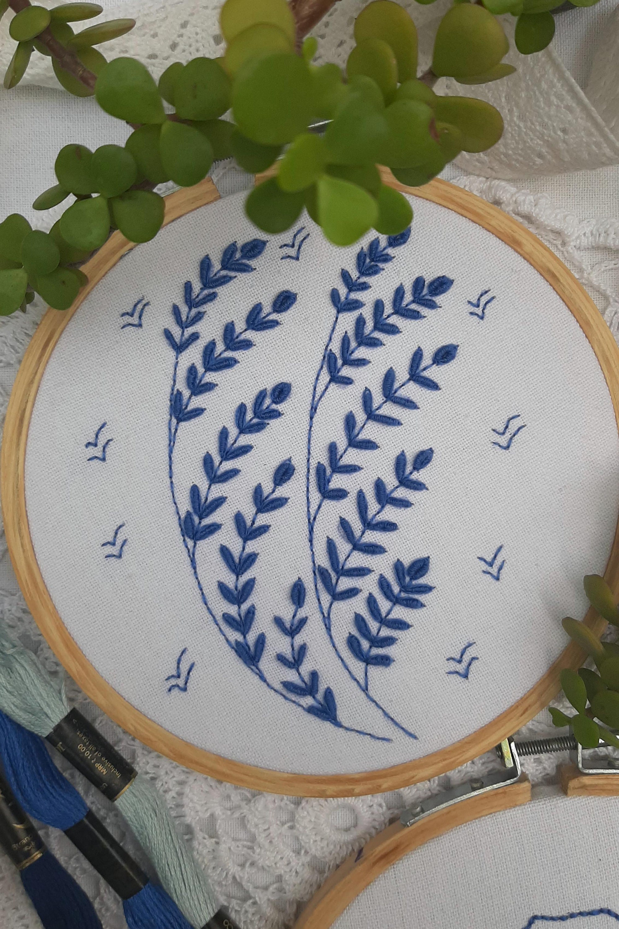 Indigo Leaves Hand Embroidery Kit, Beginner DIY (PDF Pattern) - Etsy