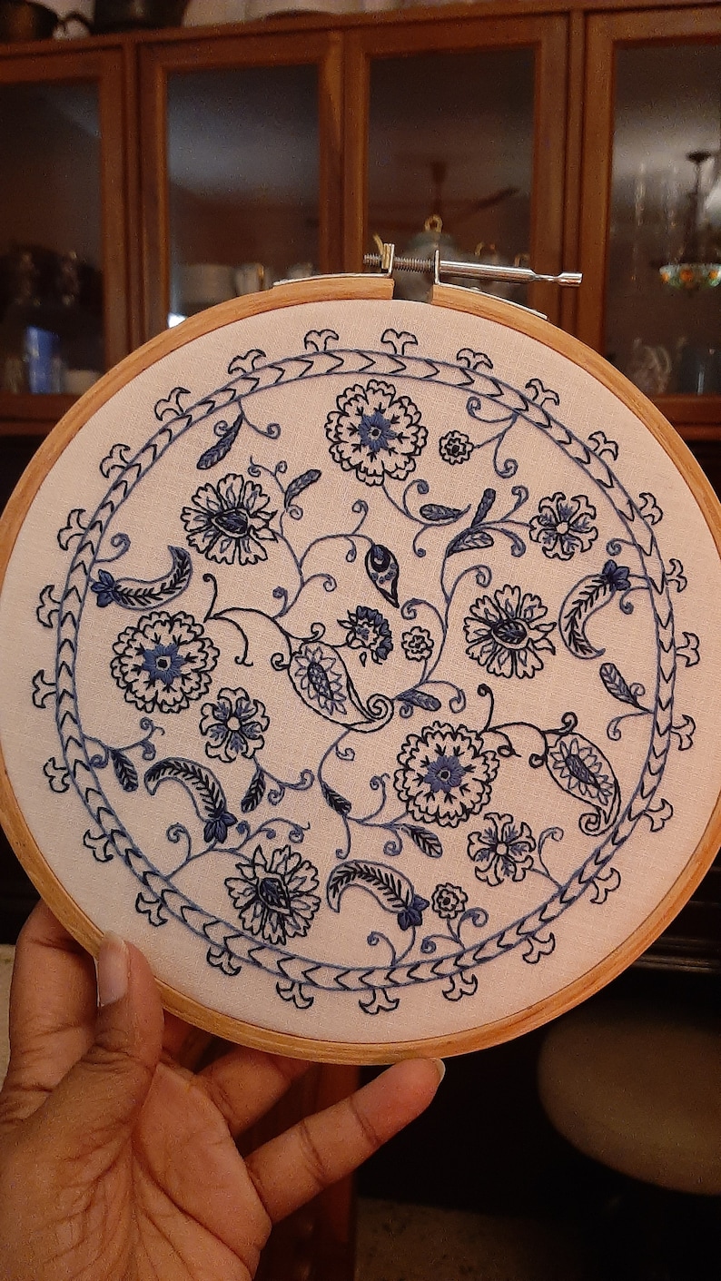 Indigo Blue Embroidery DIY Kit, Floral Beginner Hand Embroidery (PDF ...