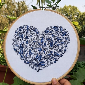 Blue Heart Digital PDF Pattern + Embroidery Kit DIY Heart PDF Pattern ...