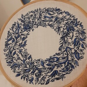 Indigo Blue Wreath Embroidery DIY Kit - Beginner Needlework (PDF ...