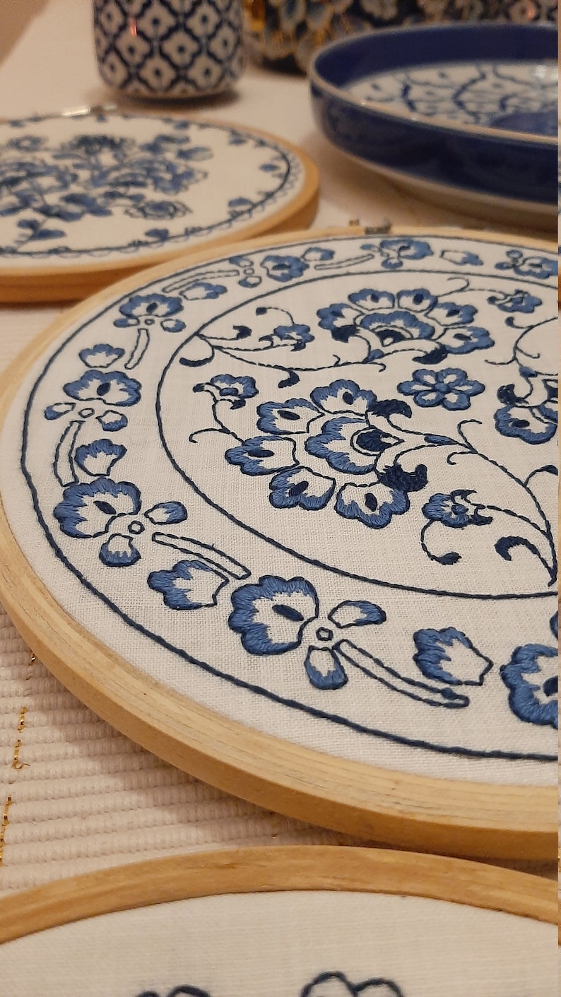 Indigo Floral Embroidery DIY Kit, Beginner Needlework (PDF Pattern) - Etsy