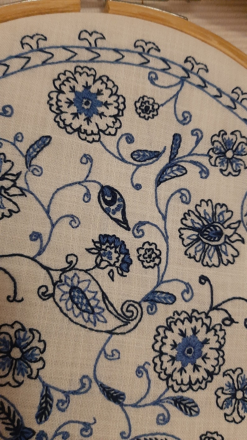 Indigo Blue Embroidery DIY Kit, Floral Beginner Hand Embroidery (PDF ...