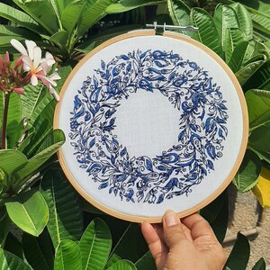 Indigo Blue Wreath Embroidery DIY Kit - Beginner Needlework (PDF ...