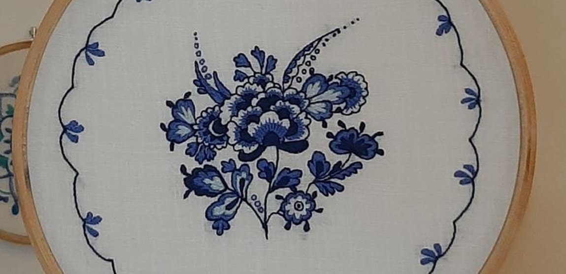 Delft Blue Floral Embroidery Kit, Indigo Needlework (PDF Pattern ...