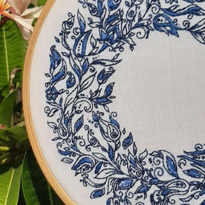 Indigo Blue Wreath Embroidery DIY Kit - Beginner Needlework (PDF ...
