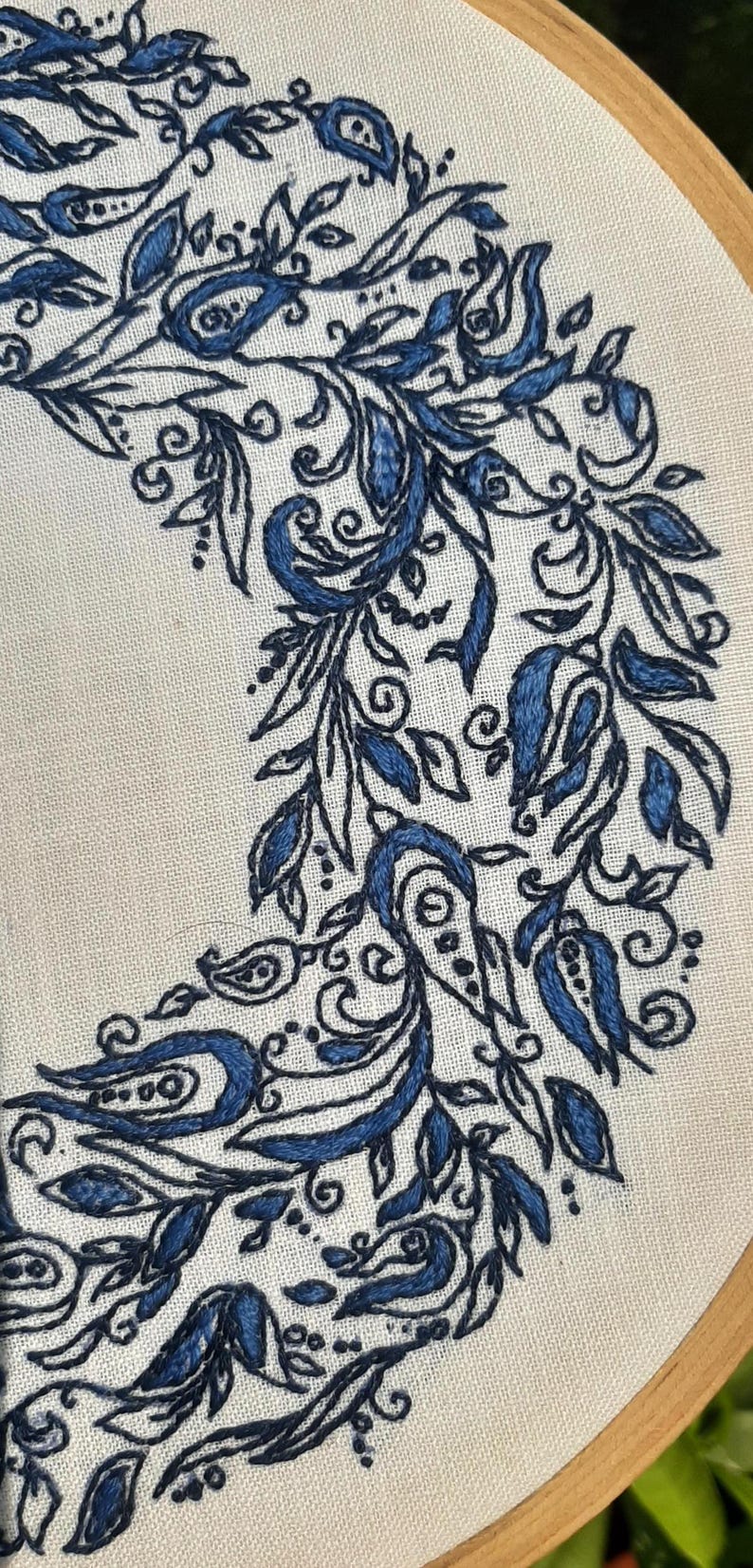 Indigo Blue Wreath Embroidery DIY Kit - Beginner Needlework (PDF ...
