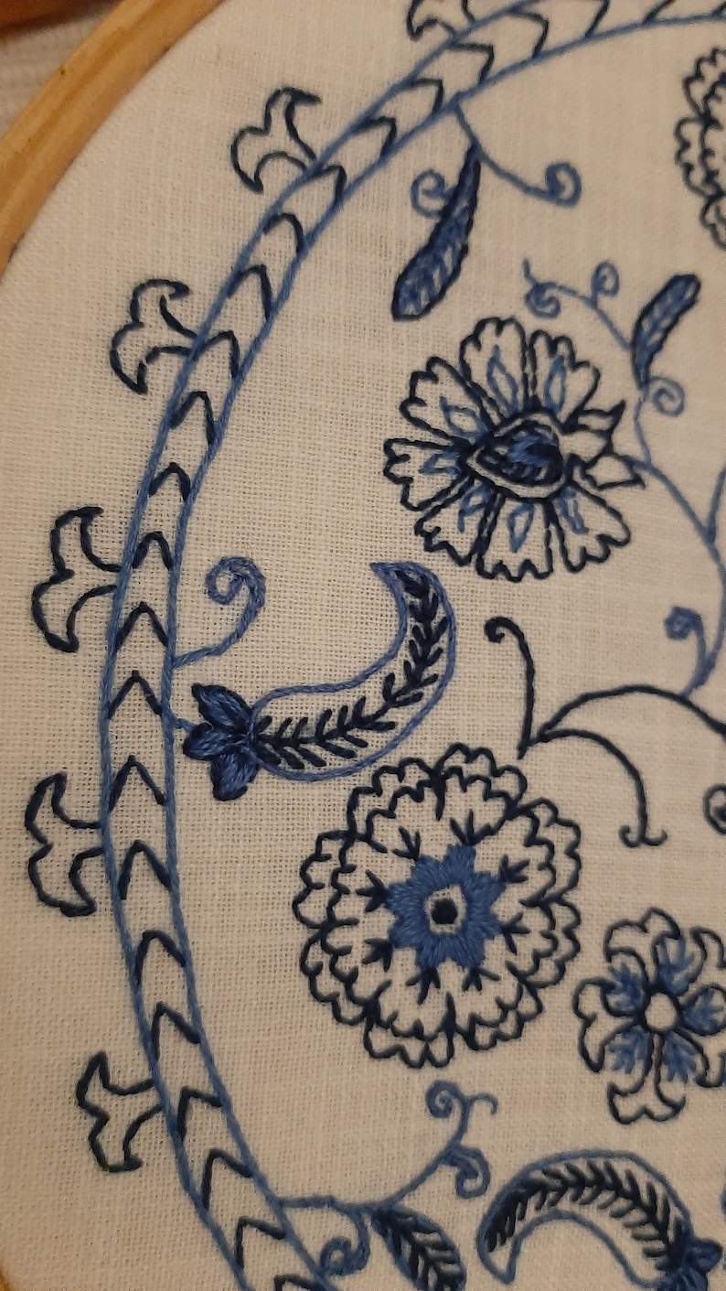 Indigo Blue Embroidery DIY Kit, Floral Beginner Hand Embroidery (PDF ...