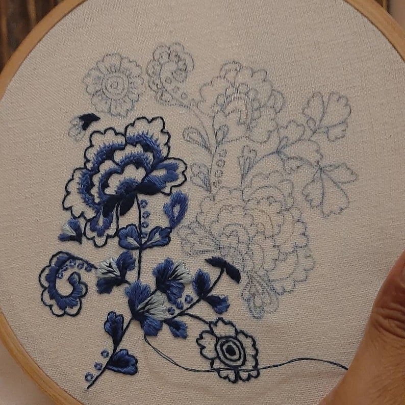 Indigo Blue Embroidery Kit With Pattern DIY Kit Hand - Etsy