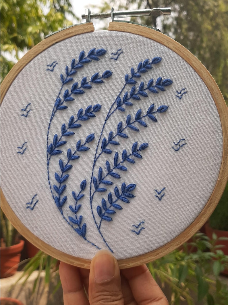 Indigo Leaves Hand Embroidery Kit, Beginner DIY (PDF Pattern) - Etsy