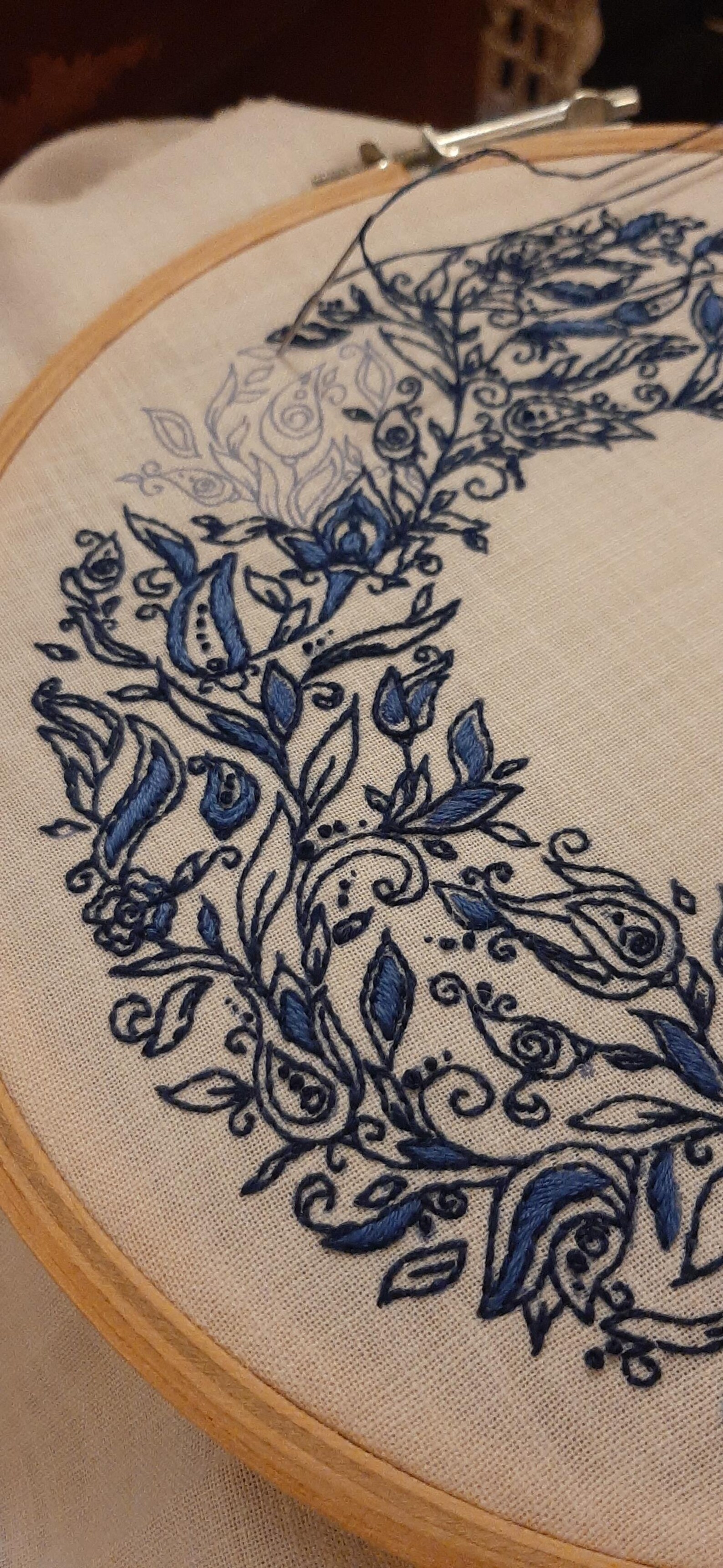 Indigo Blue Wreath Embroidery DIY Kit - Beginner Needlework (PDF ...