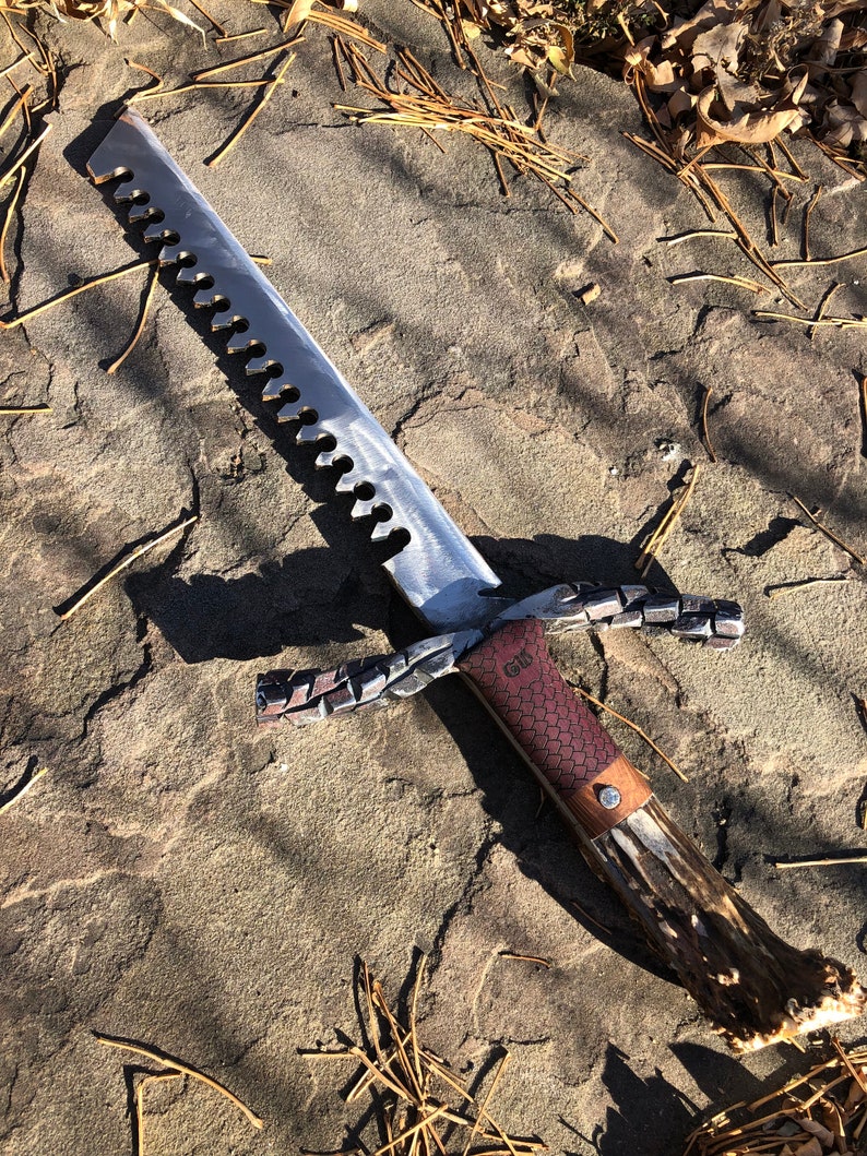 Sword Breaker, Custom Hand Forged Parrying Dagger With Stag Horn and ...