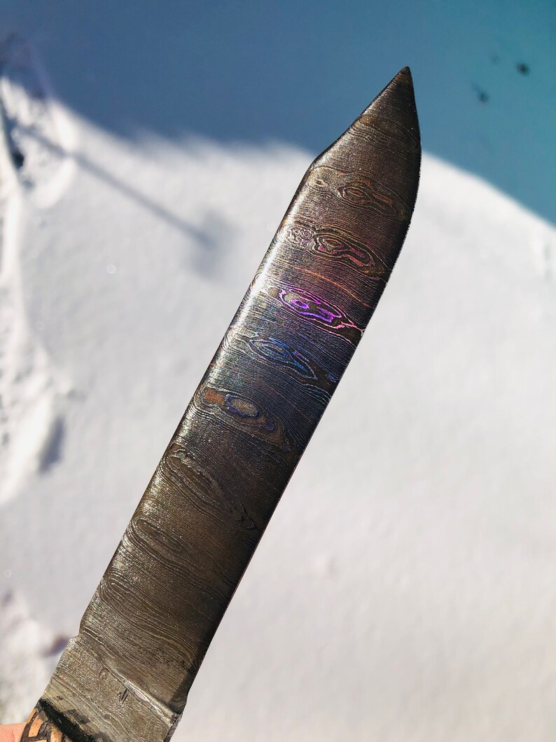Rainbow Damascus Knife With Laser Engraved Grip and Sheath - Etsy