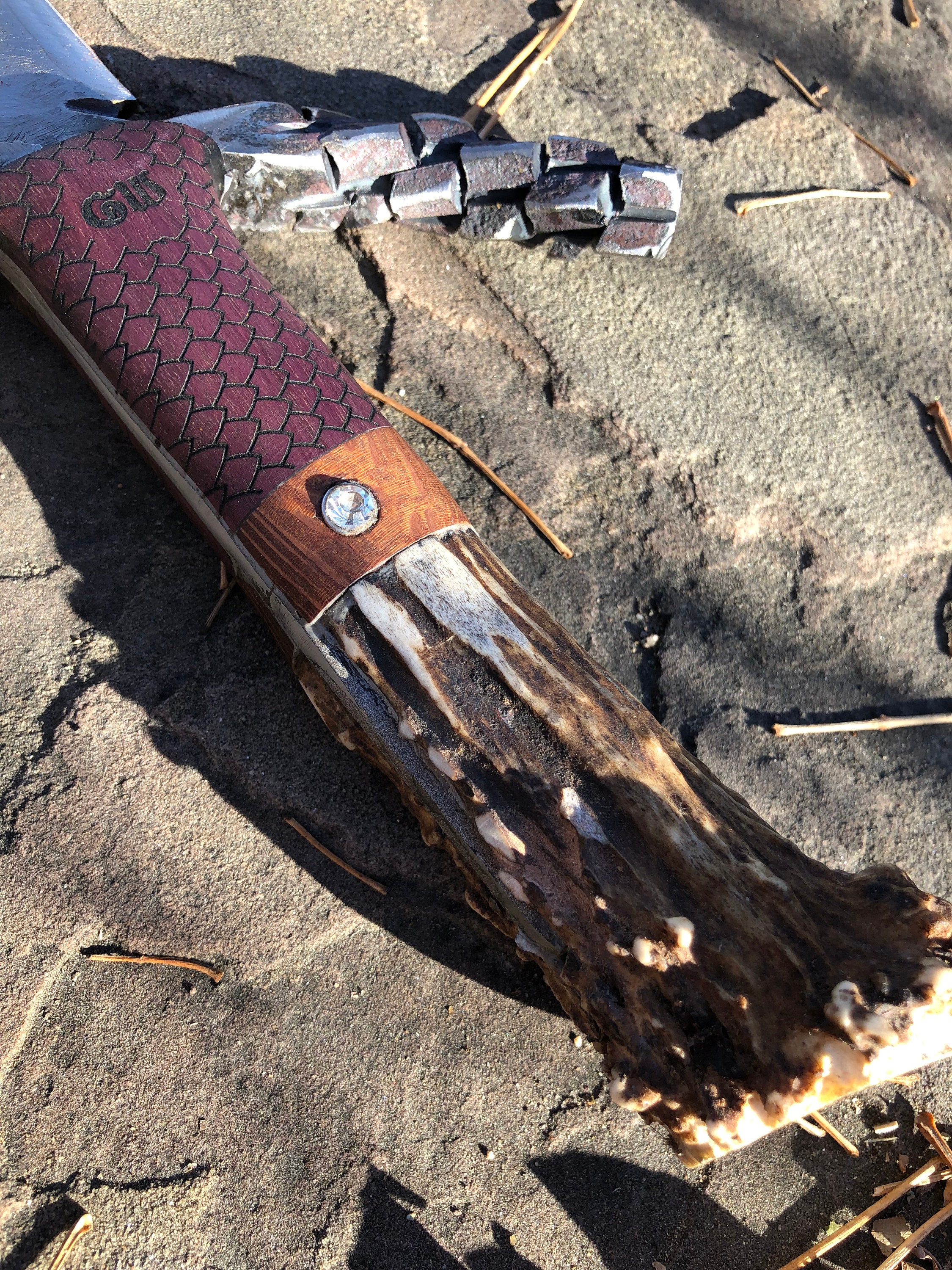 Sword Breaker, Custom Hand Forged Parrying Dagger With Stag Horn and ...