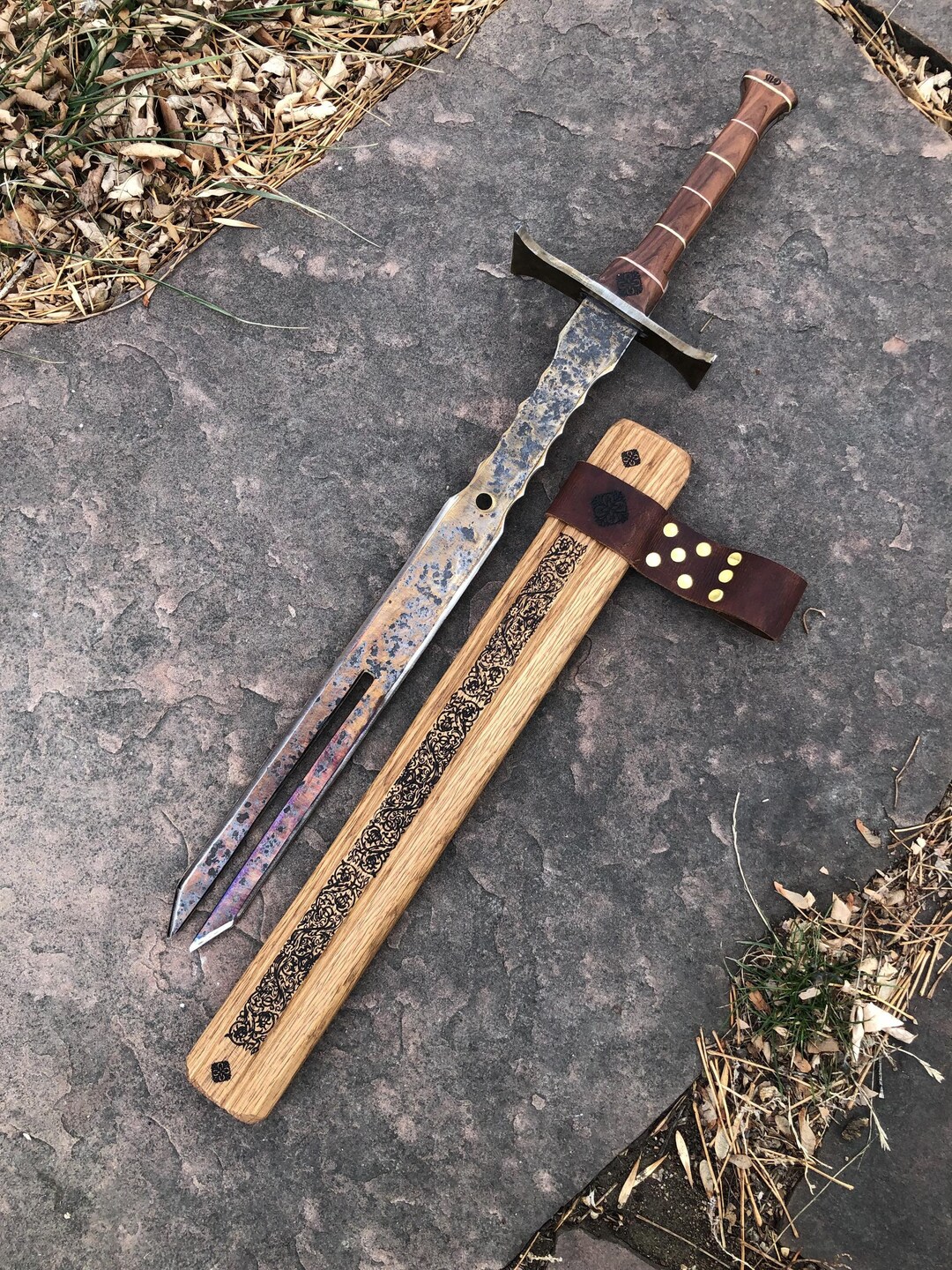 Forked Short Sword, Hand Forged Sword With Custom Finish, Wooden ...