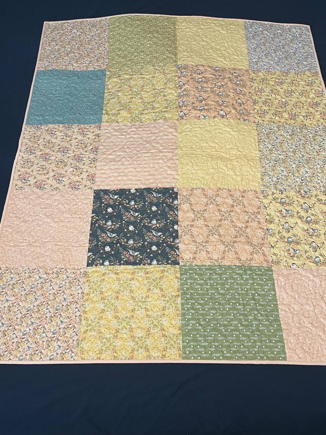 Soft Pastel Colors With Small Birds (A), 100% Quilted Cotton Baby Quilt ...