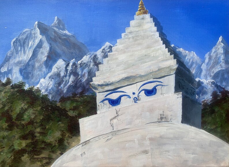 Himalayan Mountain Stupa Painting on Canvas 11x15 - Etsy