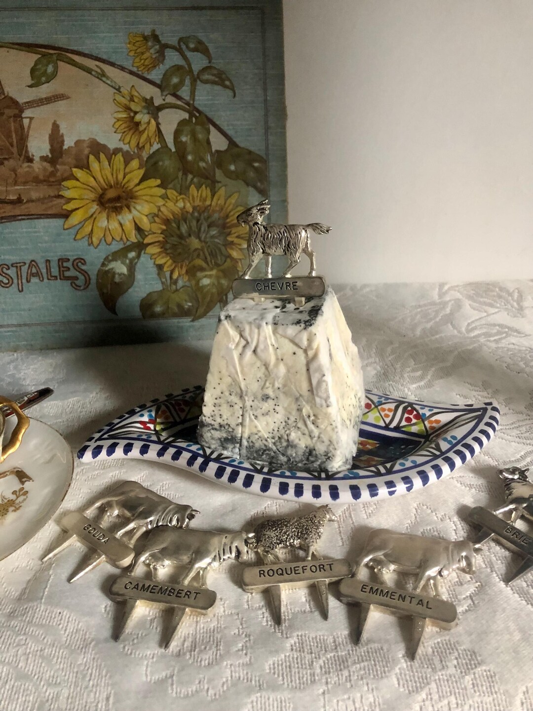 Vintage Zoomorphic Cheese Markers: Silver-colored Metal Labels, Silea ...