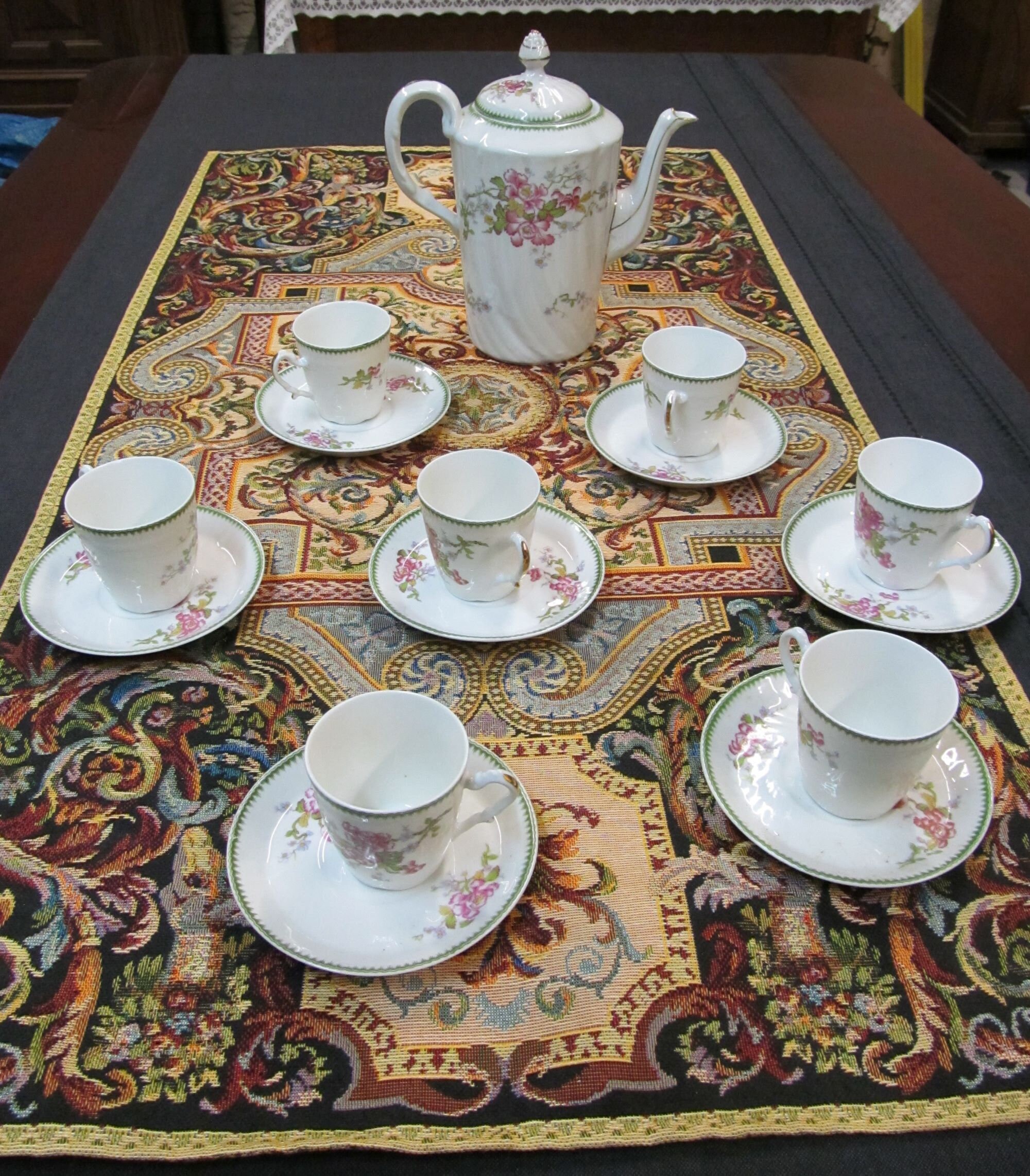 Antique Coffee Set of 7 Coffee Pairs and a Coffee Pot, Made by the ...